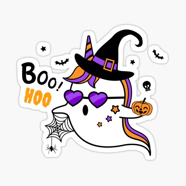 "boo hoo! cute ghost with a pumpkin" Sticker for Sale by selmayod ...