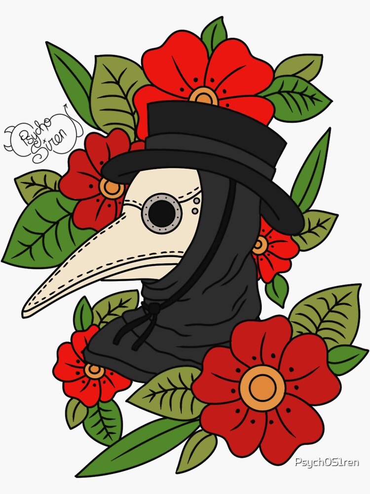 "Plague Doctor floral tattoo (Gothic Colour)" Sticker for Sale by ...