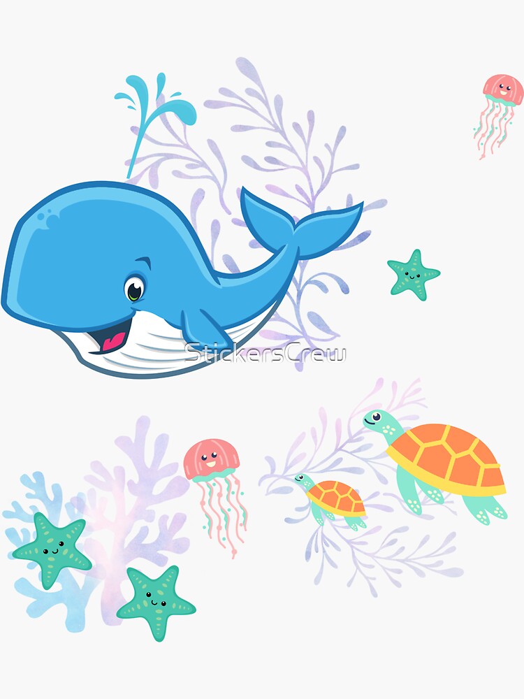 "Copy of Under the sea happy whale" Sticker for Sale by StickersCrew ...