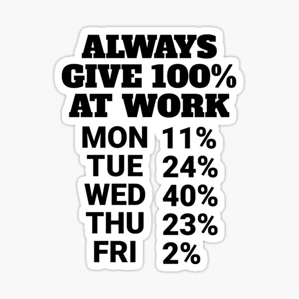 "Funny Sarcastic Anti-Work Always Give 100% At Work" Sticker for Sale ...