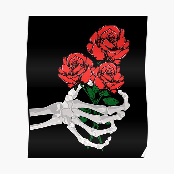 "Skeleton Holding a Red Rose" Poster for Sale by Barbaros86 | Redbubble