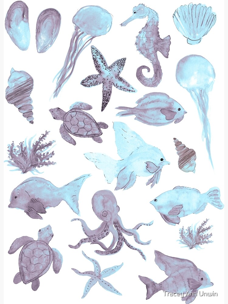 "Watercolour Sea Creatures in Cool Tones" Poster for Sale by tunwin6 ...