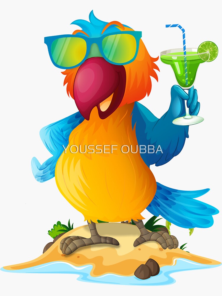 "Parrots Drinking Margarita Hawaiian Shirt Vacation Bird" Sticker for ...