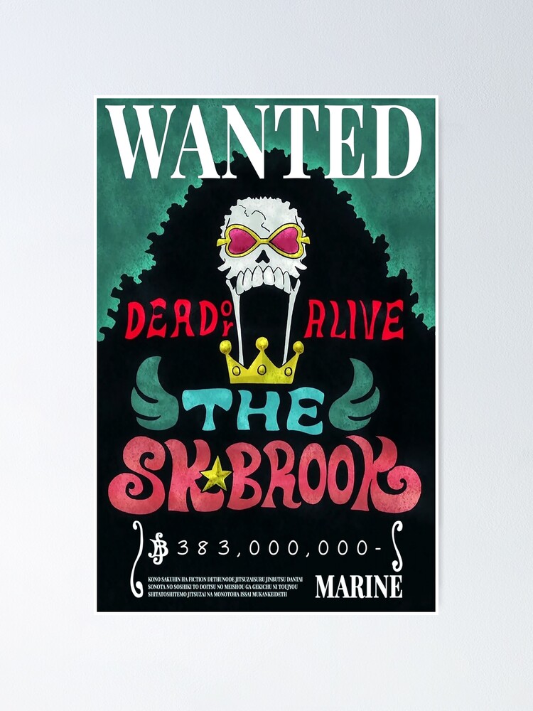 "Brook Wanted Poster Post-Wano Updated Bounty Poster" Poster for Sale ...