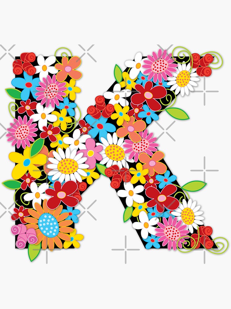 "Spring Flowers Alphabet K Monogram" Sticker by fatfatin | Redbubble
