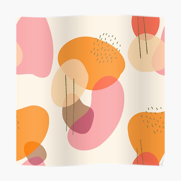 "Cute Colorful Organic Blob Pattern | Pastel Pink Orange Brown" Poster ...