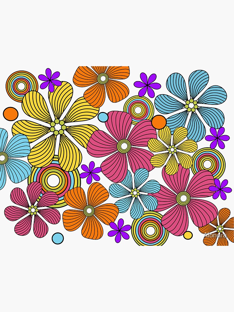 "Bright Colorful 60s Flower power Bohemian art" Sticker for Sale by ...