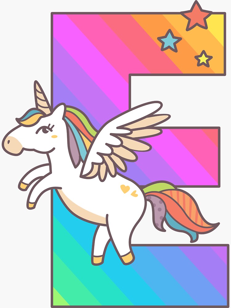 "Unicorn Monogram Letter E Initial Cute Birthday Gift" Sticker for Sale ...