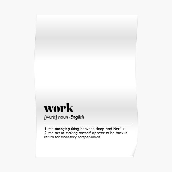 "Work Word Definition Office Décor Print , Definition of a word , Word ...