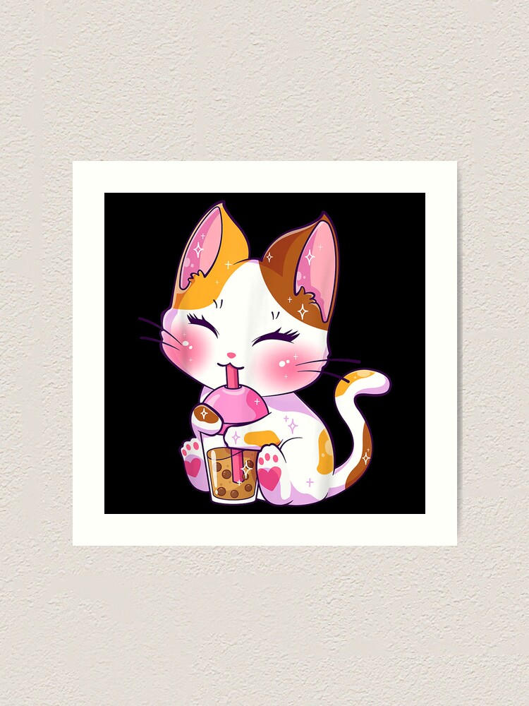 "Cat Boba Tea Anime Kawaii Neko Bubble Tea n Girl Boba Cat" Art Print ...