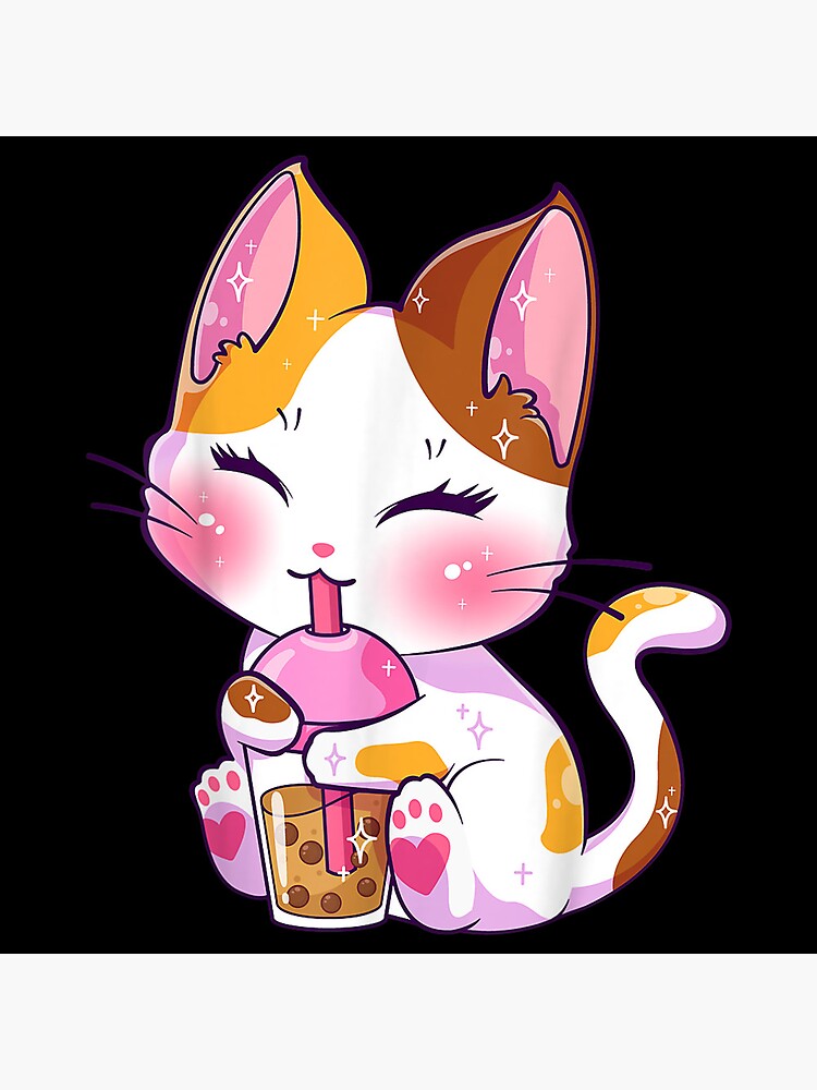 Cat Boba Tea Anime Kawaii Neko Bubble Tea N Girl Boba Cat Art Print