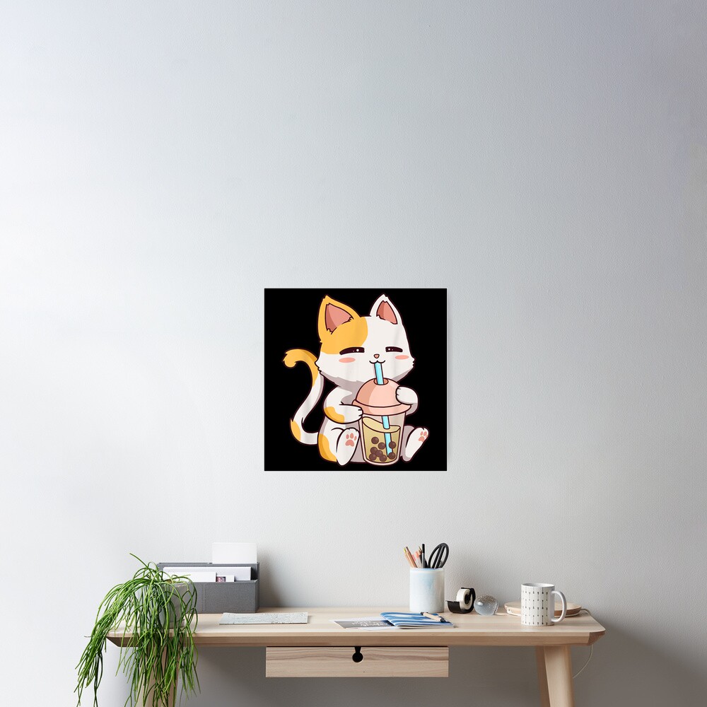Boba Tea Bubble Cat Kawaii Neko Anime Cute Cat Boba Poster For Sale