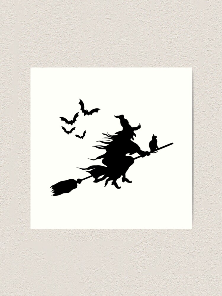 "Witch on the broom bat cat spooky Halloween sticker - Halloween witch ...