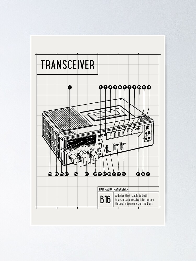 "Ham Radio Transceiver Schematics Black On White Background" Poster for ...