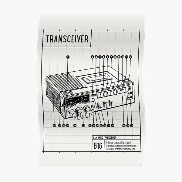 "Ham Radio Transceiver Schematics Black On White Background" Poster for ...