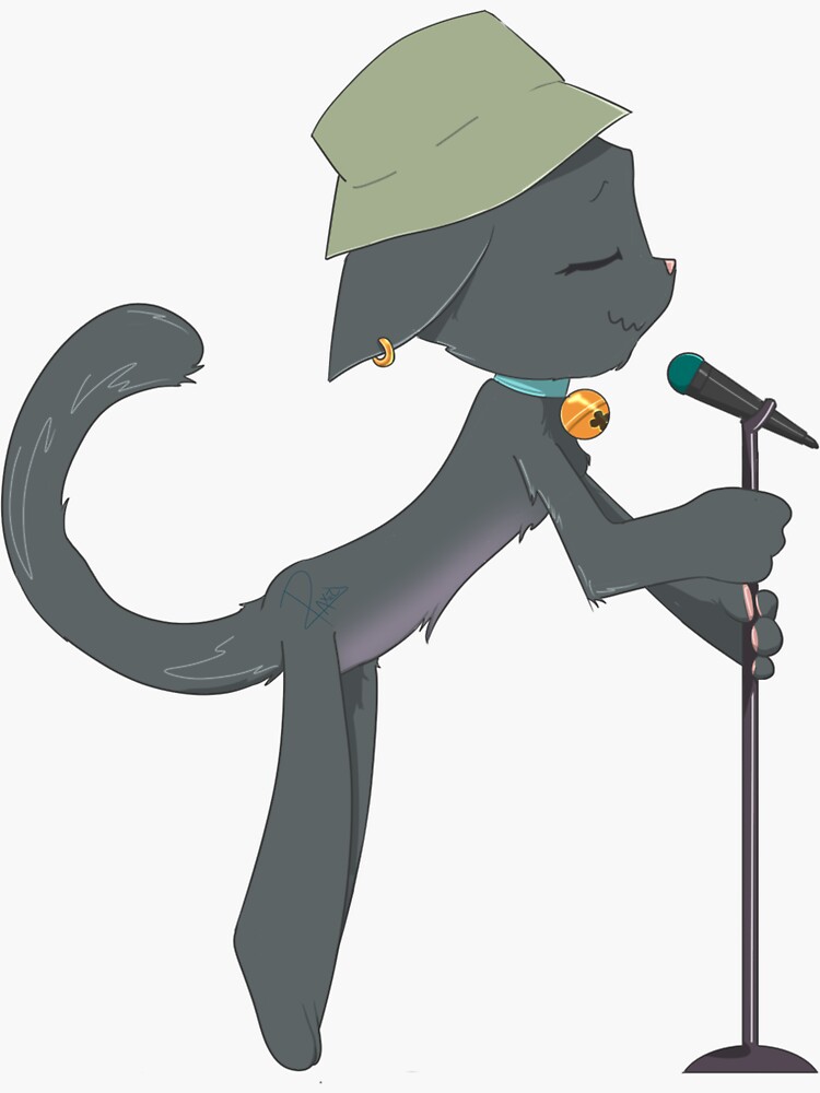"Singer Kitty at Micro" Sticker for Sale by Raxec | Redbubble