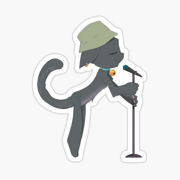 "Singer Kitty at Micro" Sticker for Sale by Raxec | Redbubble