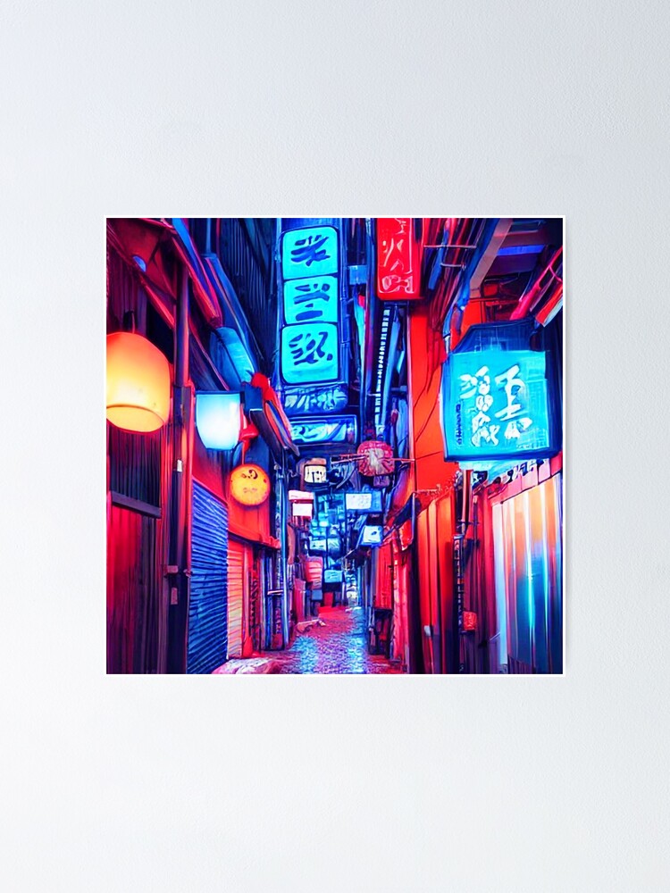 "Neon and Blue Tokyo Alley" Poster for Sale by Evolvity | Redbubble