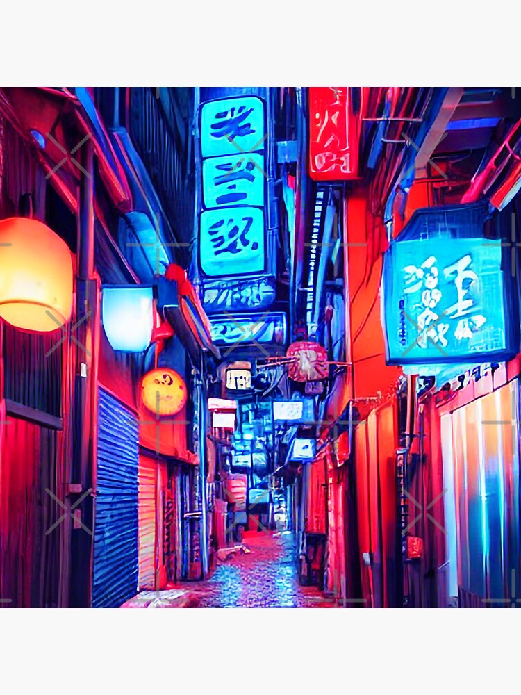 "Neon and Blue Tokyo Alley" Sticker for Sale by Evolvity | Redbubble
