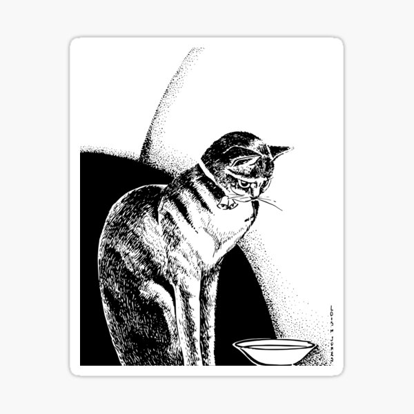 "Black white cat drawing" Sticker for Sale by TrendyMerchHere | Redbubble