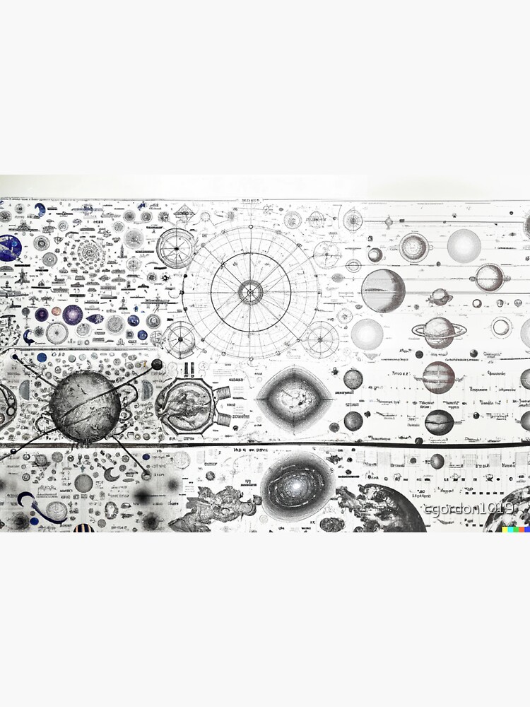"A blueprint of the universe with galaxies and planets" Sticker for ...