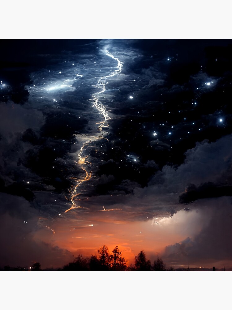 "Lightning with starry night and sunset" Art Print for Sale by MoseArt ...