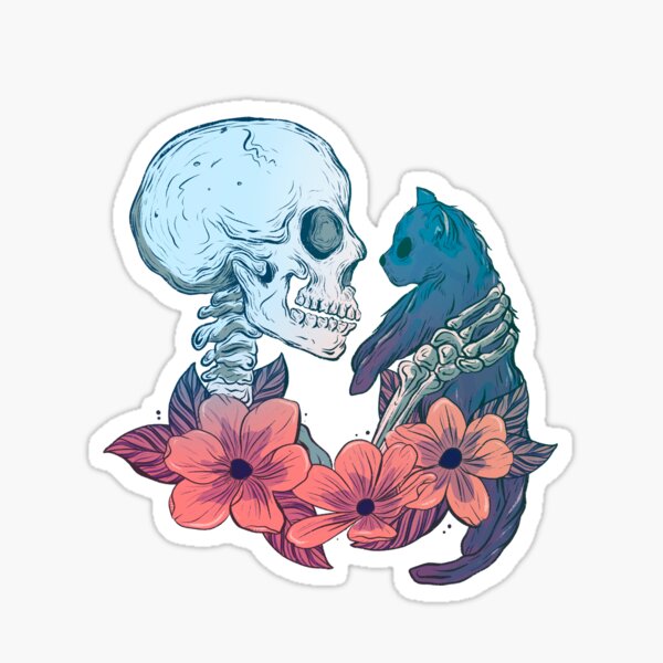 "Cute Cat and Skeleton" Sticker for Sale by jess1586 | Redbubble