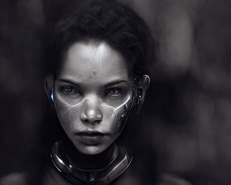 "Black and white portrait of a cyborg woman" by artistico-ai | Redbubble