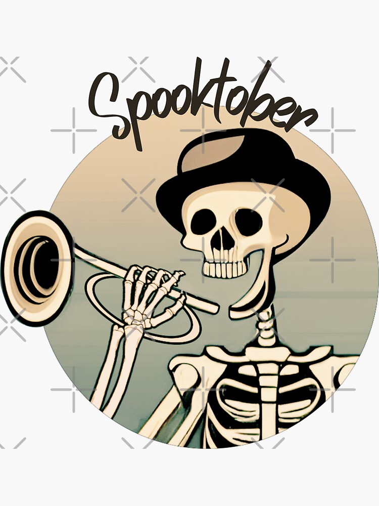 "Skeleton with a trumpet - Funny doot meme - Spooktober" Sticker for ...