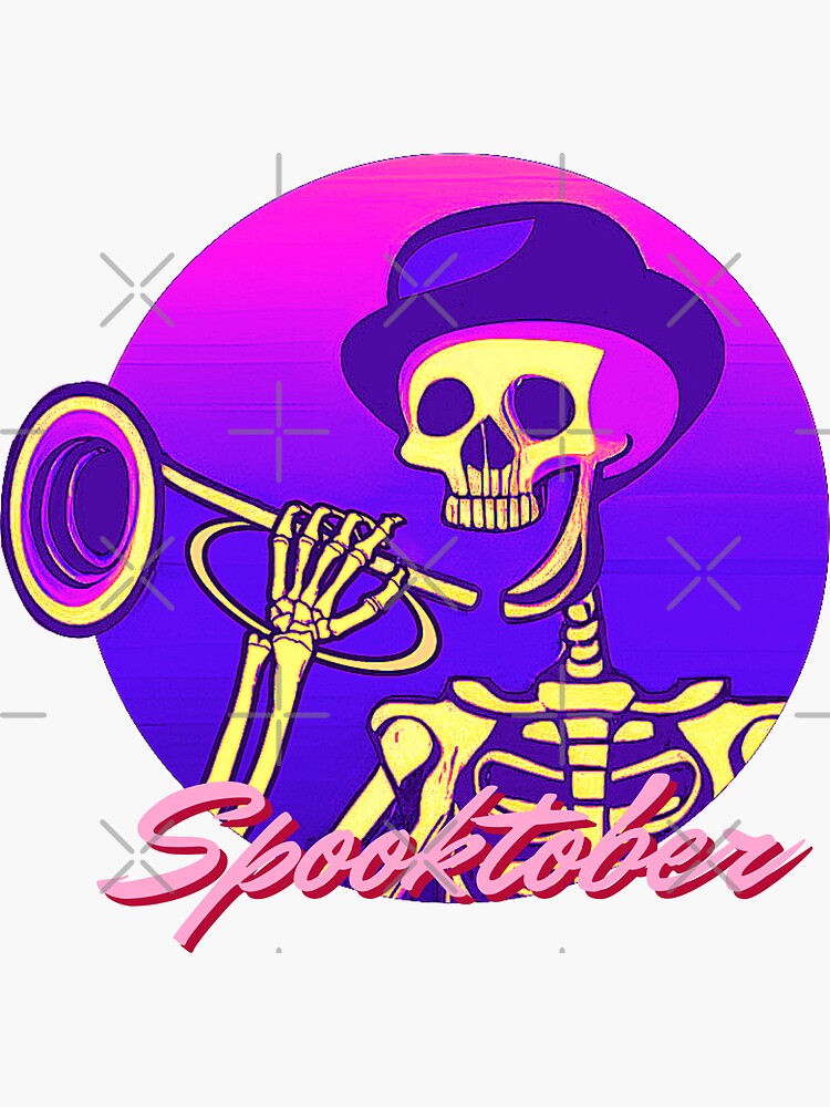 "Skeleton with a trumpet - Funny doot meme - Spooktober" Sticker for ...