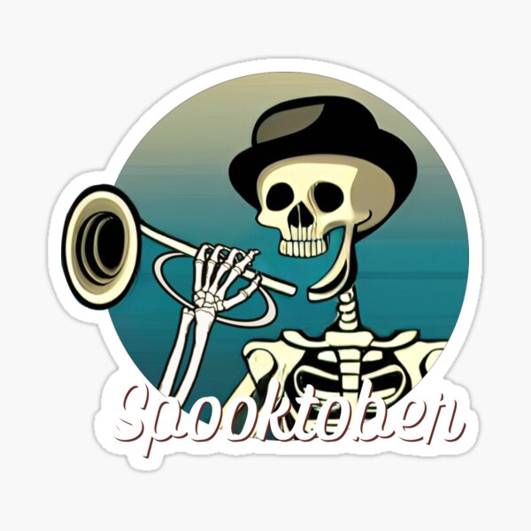 "Skeleton with a trumpet - Funny doot meme - Spooktober" Sticker for ...
