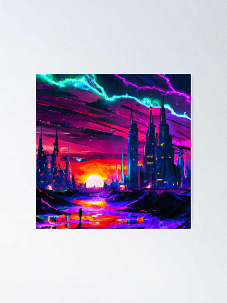 "Alien Cyberpunk City Painting - AI Generated Art" Poster for Sale by ...