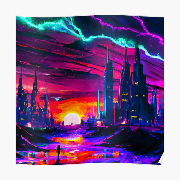 "Alien Cyberpunk City Painting - AI Generated Art" Poster for Sale by ...