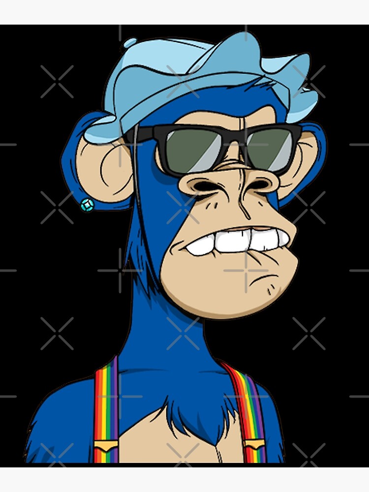 Póster «mono nft en azul con gafas, pendientes y gorra Bored Ape Yacht ...
