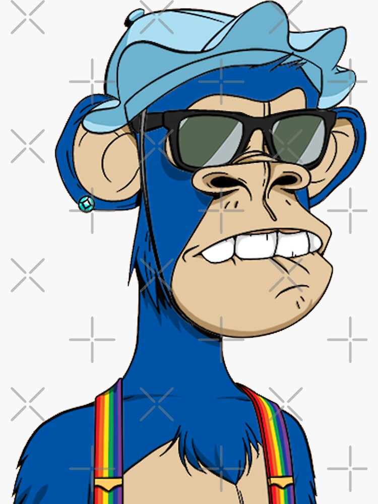 Pegatina «mono nft en azul con gafas, pendientes y gorra Bored Ape ...