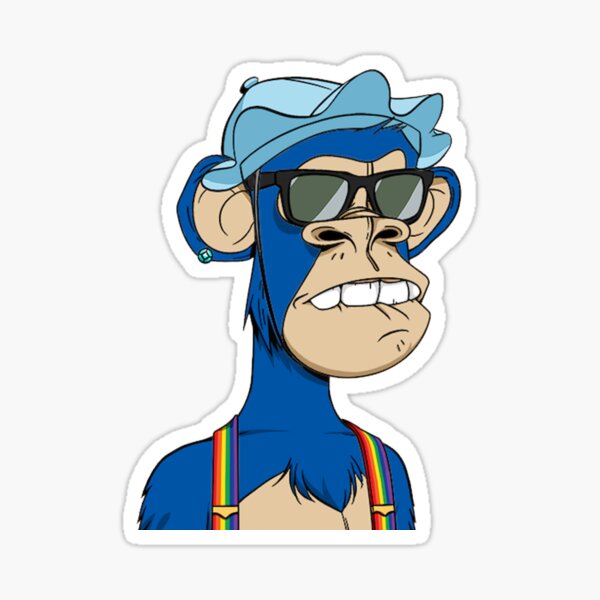 Pegatina «mono nft en azul con gafas, pendientes y gorra Bored Ape ...