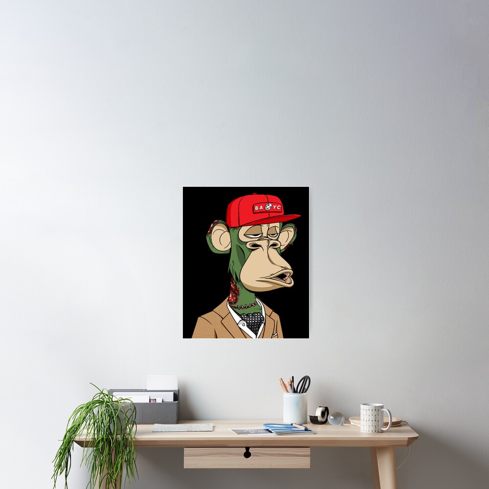Póster «mono nft en verde como zombie con gorra roja Bored Ape Yacht ...