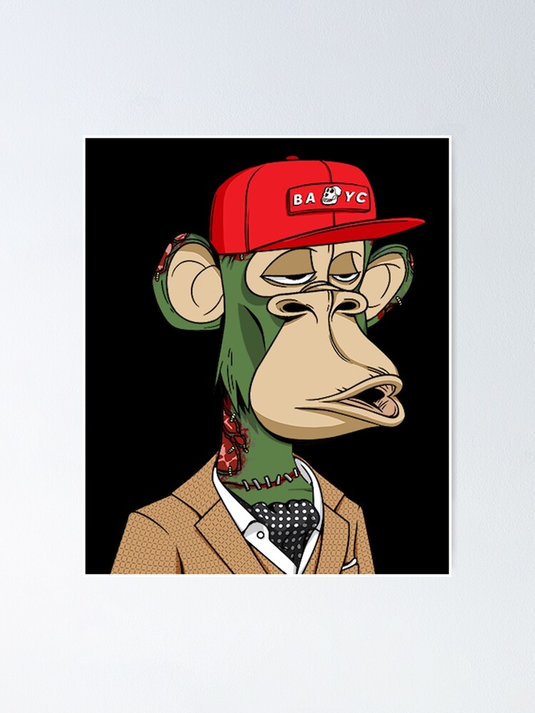 Póster «mono nft en verde como zombie con gorra roja Bored Ape Yacht ...