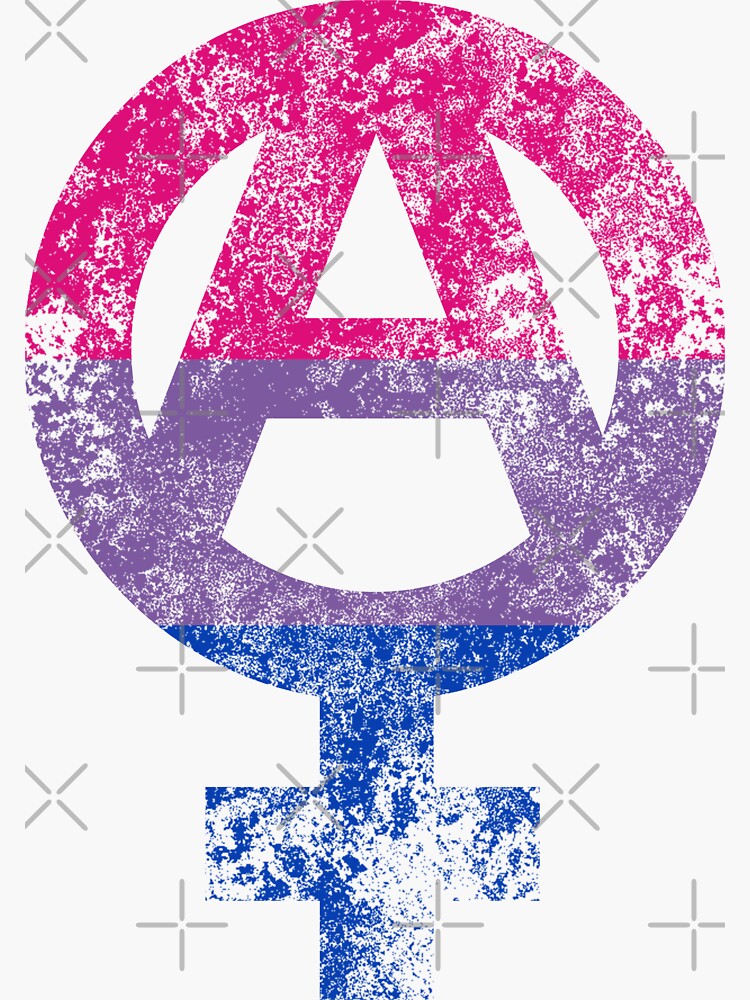 Anarcha Feminism Symbol Bisexual Pride Colors Antiqued Sticker For