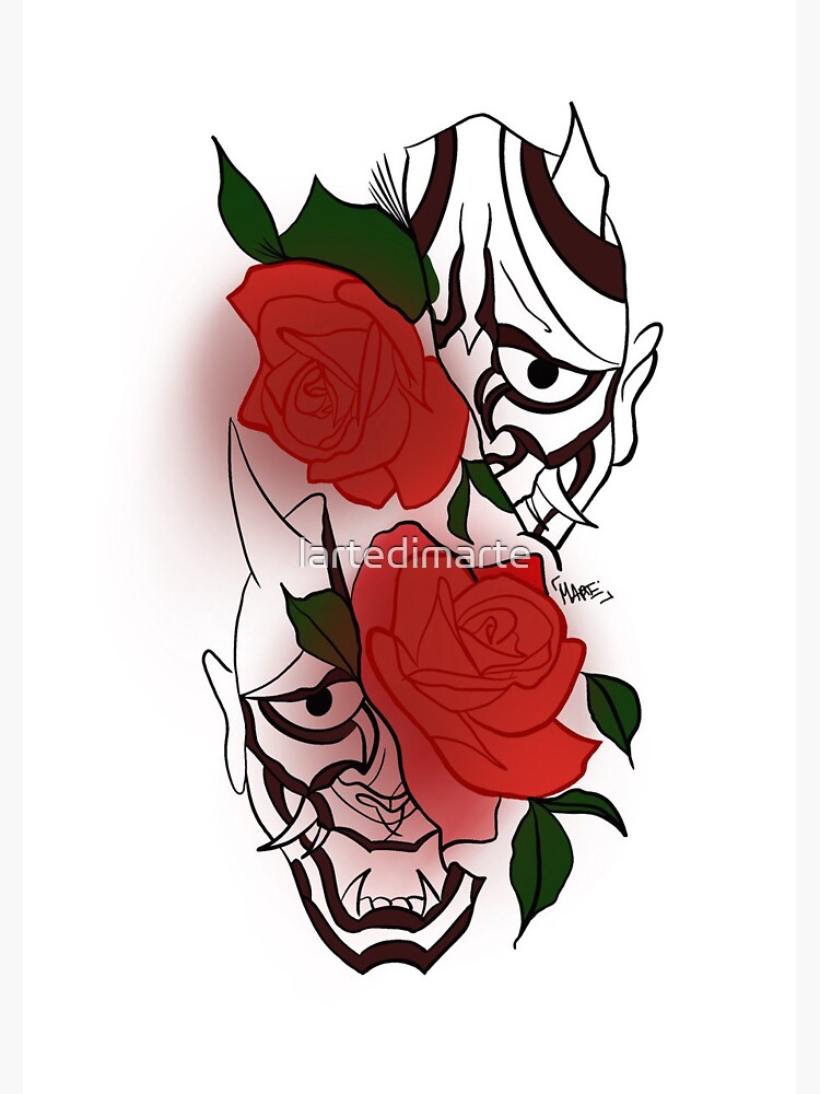 "Japanese demon with red roses @Marte" Sticker for Sale by lartedimarte ...