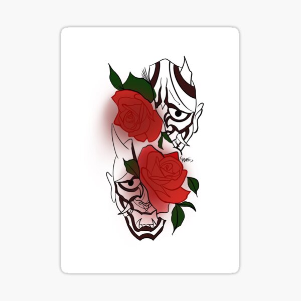 "Japanese demon with red roses @Marte" Sticker for Sale by lartedimarte ...