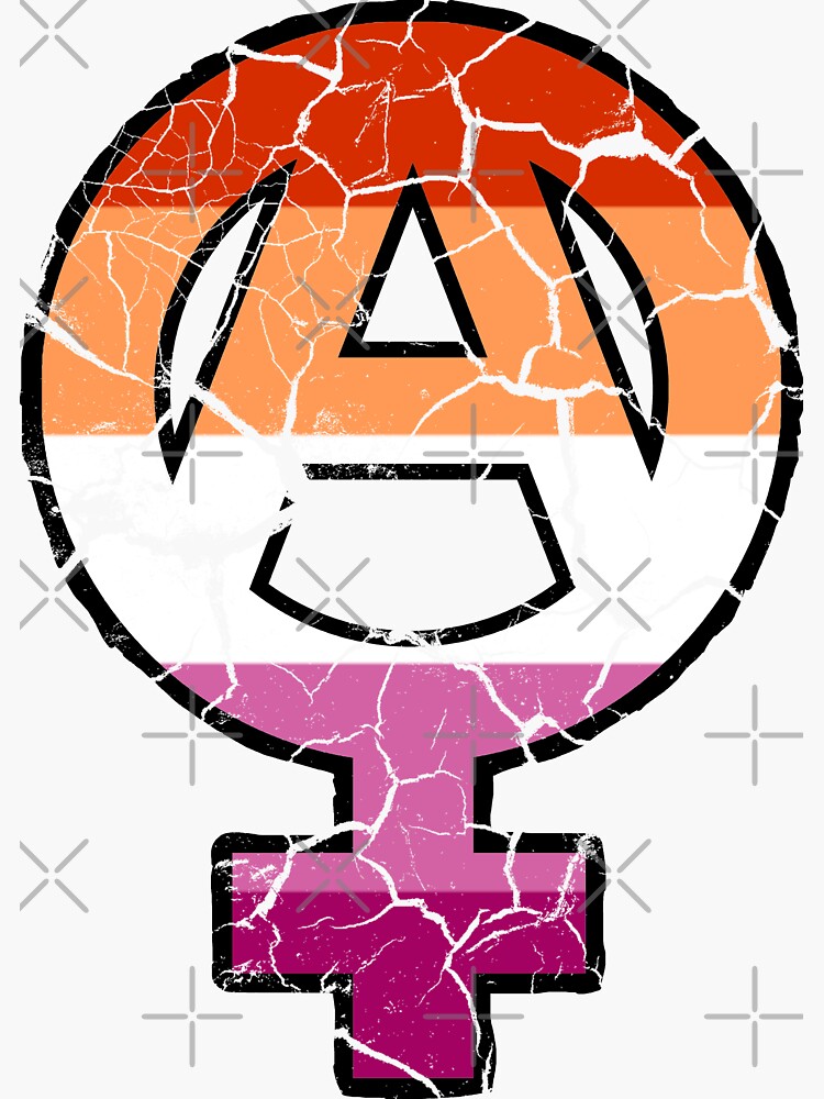 Anarcha Feminism Symbol Lesbian Pride Colors 5 Stripes Cracked