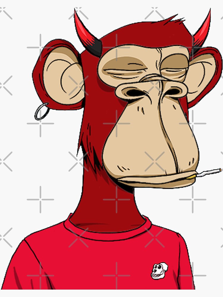 "NFT monkey in red like devil hell boy Bored Ape Yacht Club" Sticker ...