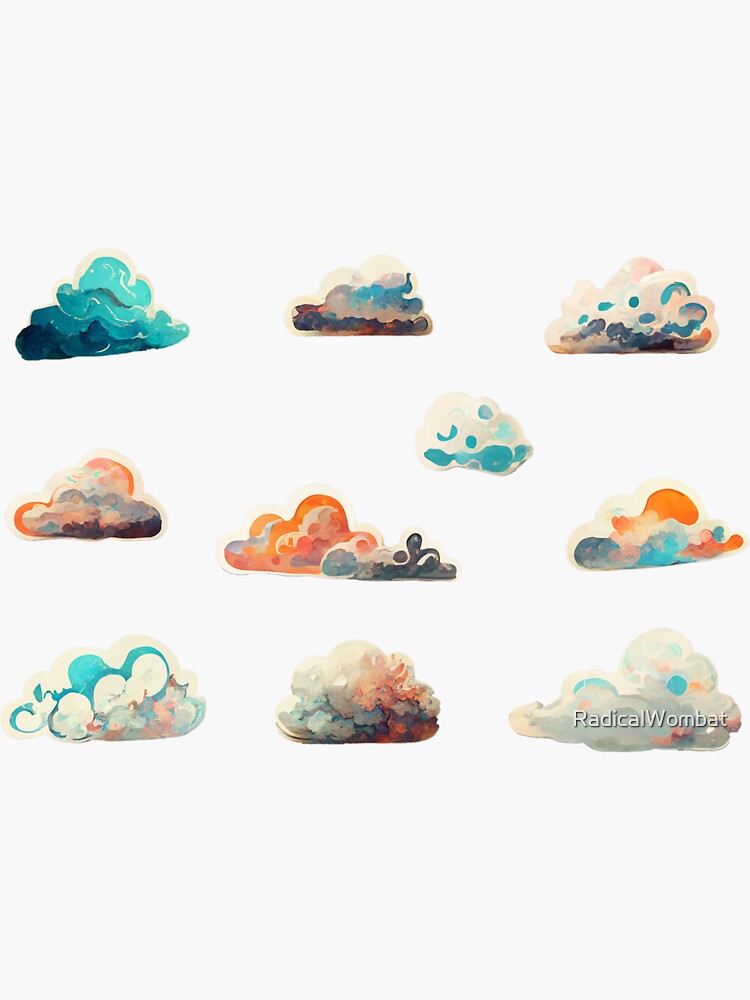 "Stylized Watercolor Clouds Sticker Set / Magnet Set" Sticker for Sale ...