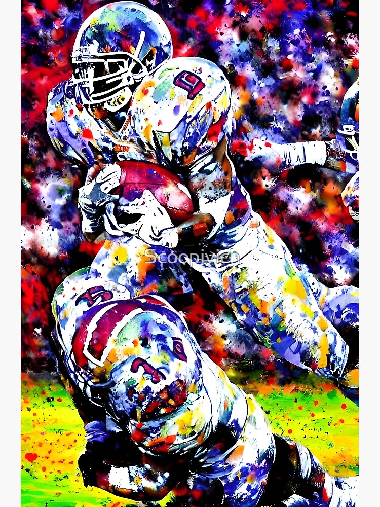 "American football, paint splatter expressionism, quarterback sack ...