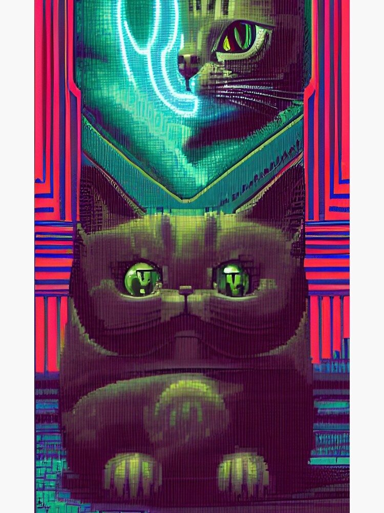 "Cyborg 8 Bit Cat Art - Cool Futuristic Kitten Art" Sticker for Sale by ...