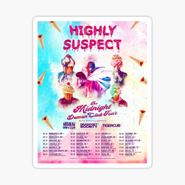 "Midnight Demon Club Highly Suspect" Sticker for Sale by QlickDesign ...