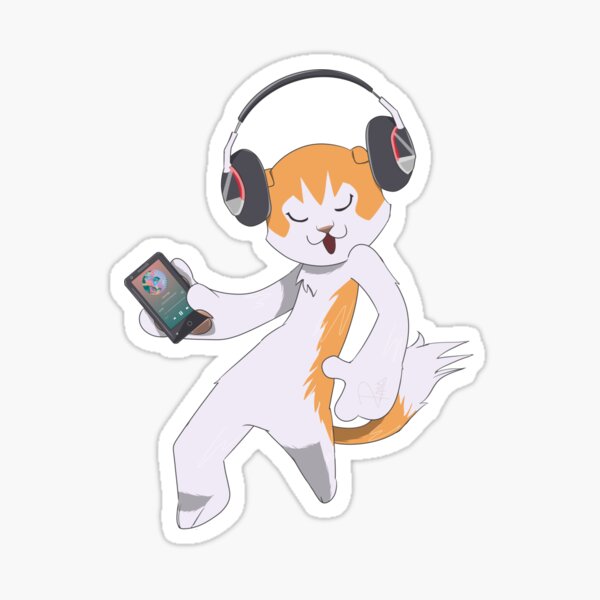 "Kitty Catty Listening to Music" Sticker for Sale by Raxec | Redbubble