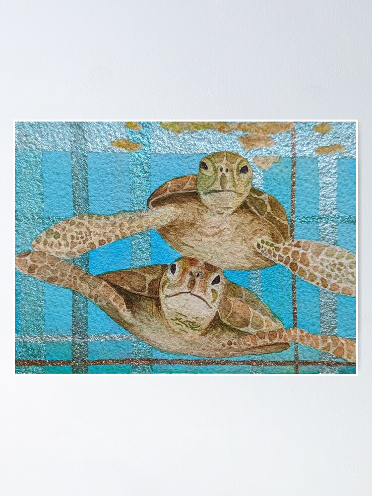 "Loggerhead Sea Turtles Watercolor Art for Conservation" Poster for ...