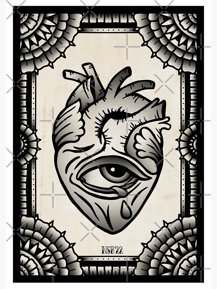 Lámina fotográfica «Tatuaje tradicional del corazón llorando anatómico ...